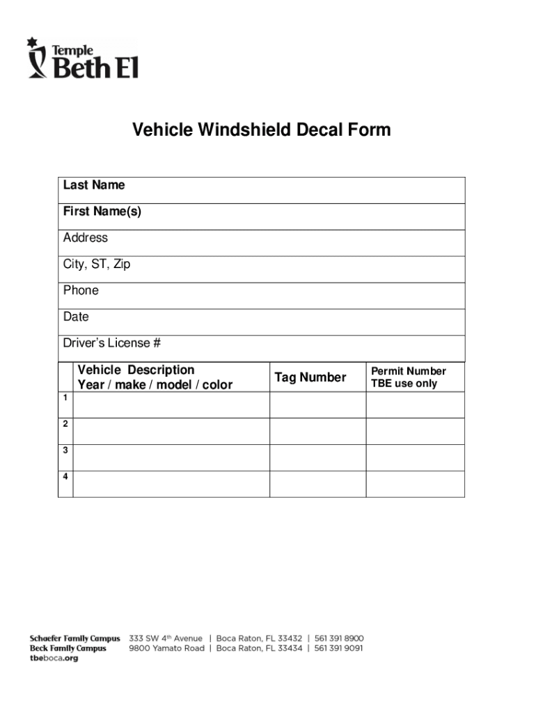 Fillable Online Vehicle Windshield Decal Form Fax Email Print - pdfFiller
