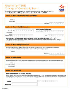 Fillable Online Change of Ownership for Feed in Tariff (FiT) Form Fax ...