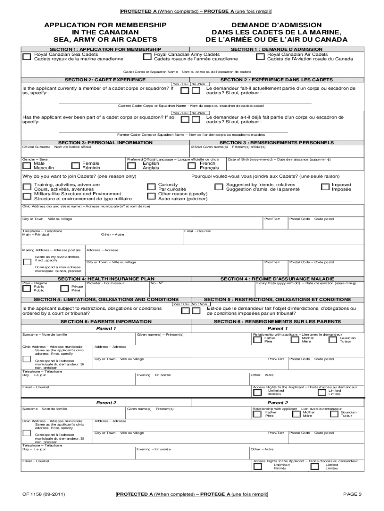 Fillable Online CF 1158 - Application for Membership in the Canadian ...