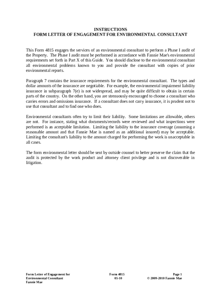 Multifamily 4815 Letter of Engagement for Environmental Consultant ...