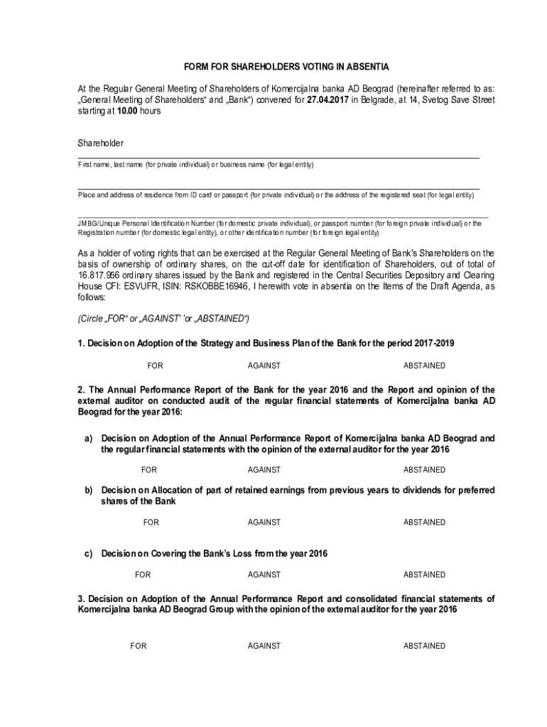 Fillable Online VOTING FORM FOR THE SHAREHOLDER IN ABSENTIA r April ...