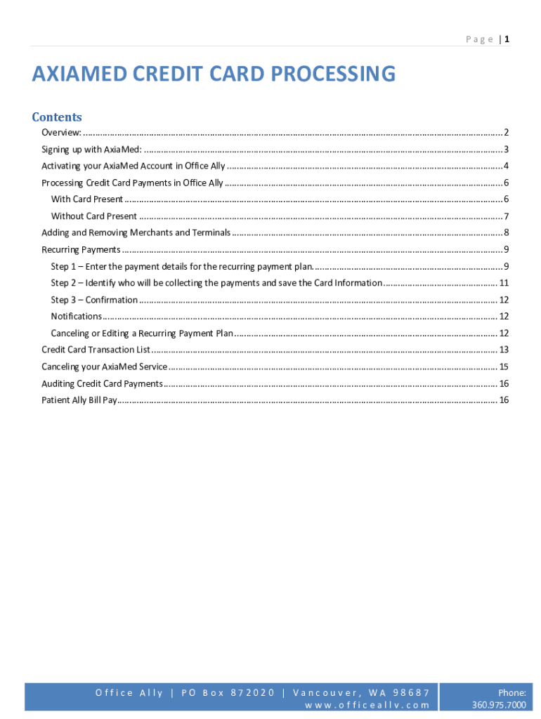 Fillable Online 1 AXIAMED CREDIT CARD PROCESSING - Office Ally Fax ...