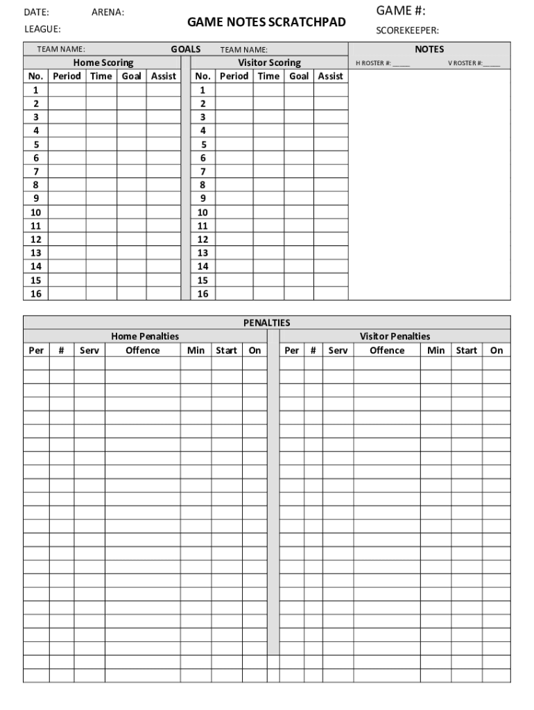 Fillable Online GAME NOTES SCRATCHPAD Fax Email Print - pdfFiller