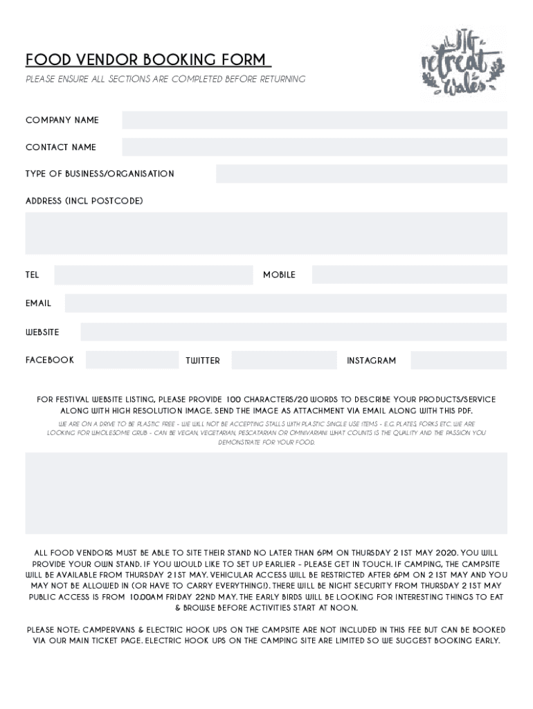 Fillable Online RSPCA WA MILLION PAWS WALK Food Vendor Application Form ...