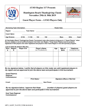 Fillable Online 2019 HBTC GUEST PLAYER FORM Fax Email Print - pdfFiller