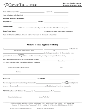 Fillable Online Affidavit of Final Approval Authority - Talgov.com Fax ...