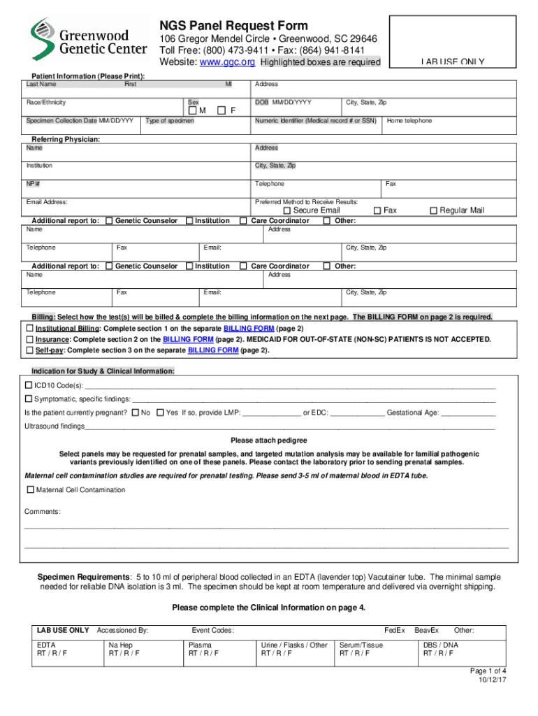 Fillable Online Fillable Online NGS Panel Request Form - The Greenwood ...
