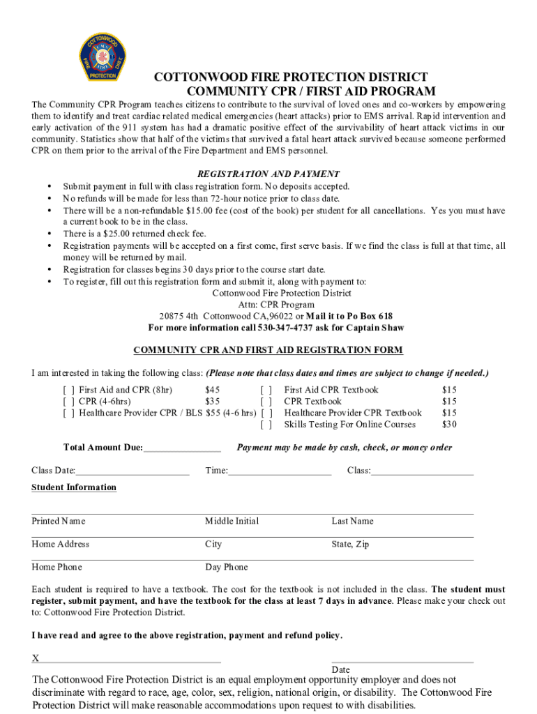 Fillable Online Community CPR First Aid Program and Sign Up.doc Fax ...
