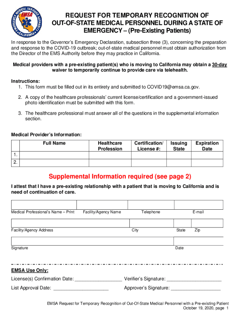 Fillable Online emsa ca Pre-Existing MHP Authorization Form Fax Email ...