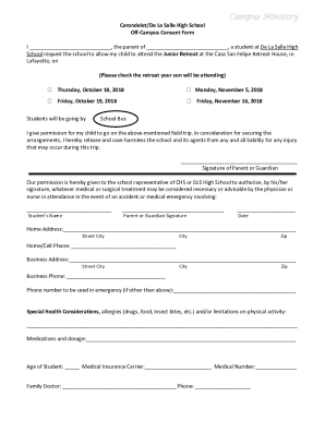Fillable Online Carondelet/ De La Salle High School Off-Campus Consent ...