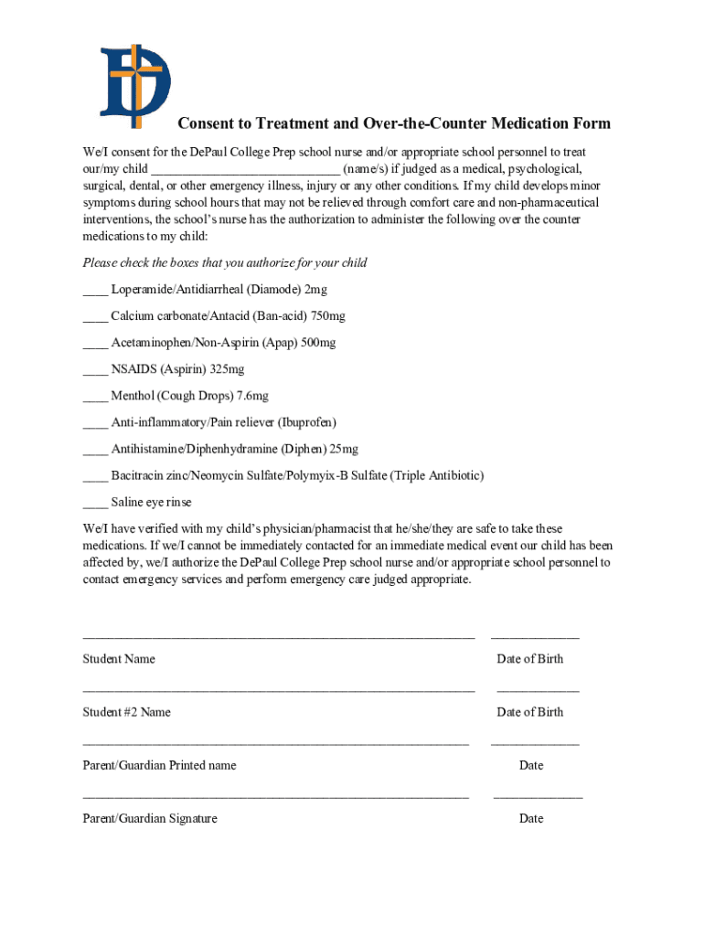 Fillable Online Consent to Treatment and Over-the-Counter Medication ...
