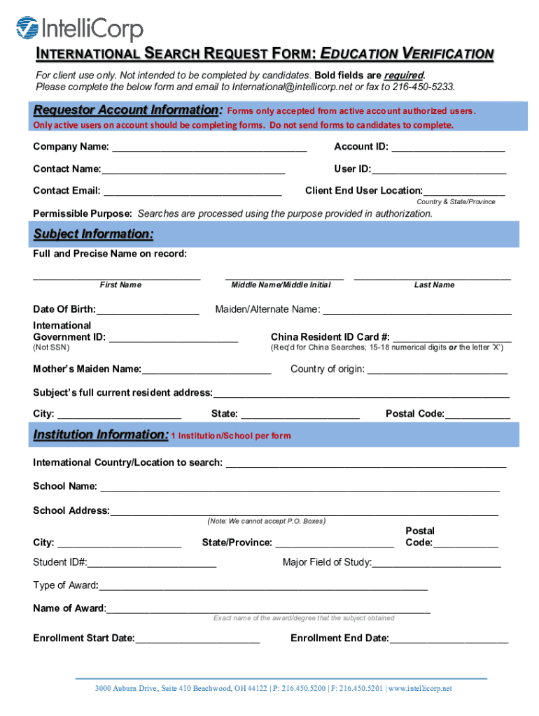 Fillable Online Fill out the International Search Request form with all ...