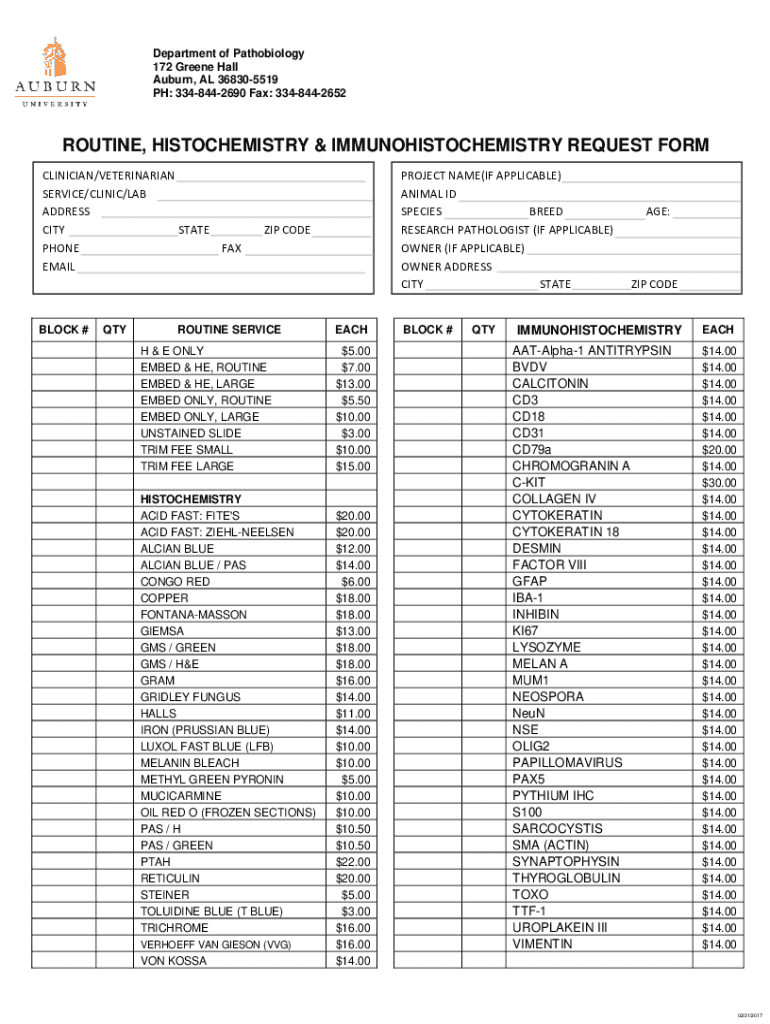 Fillable Online ROUTINE, HISTOCHEMISTRY & IMMUNOHISTOCHEMISTRY REQUEST ...