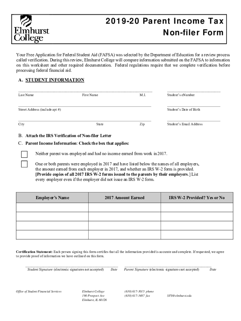 Fillable Online 19-20 Parent Non-filer form Verification Fax Email ...