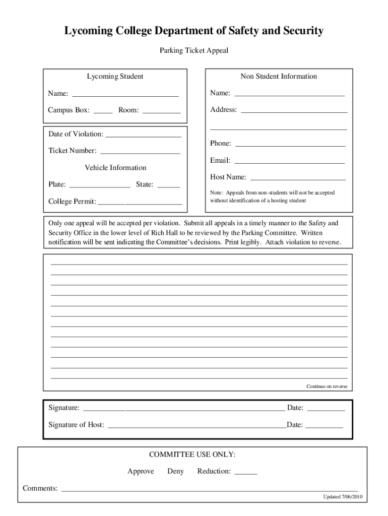 Fillable Online Lycoming College Department of Safety and Security Fax ...