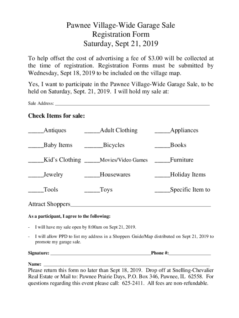 Fillable Online PPD Garage Sale regist form fall 2019 Fax Email Print ...