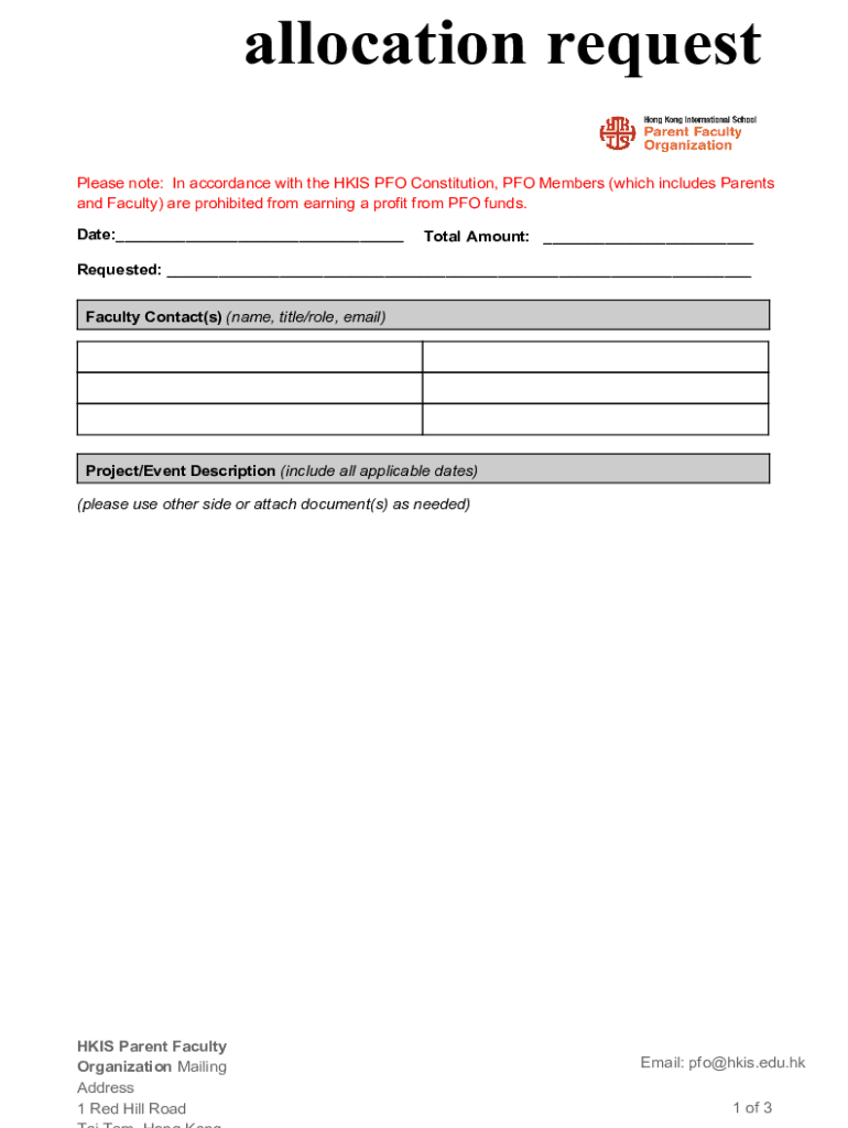 Fillable Online allocation request - Hong Kong International School Fax ...