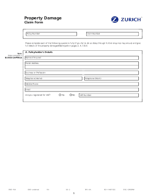 Fillable Online Property Damage Claim Form. Cover Letter Fax Email ...