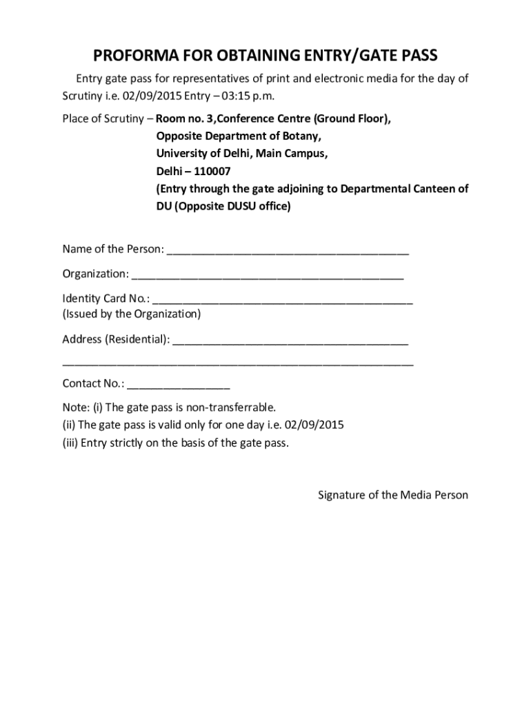 Fillable Online Proforma of gate pass for media for Scurtiny Fax Email ...