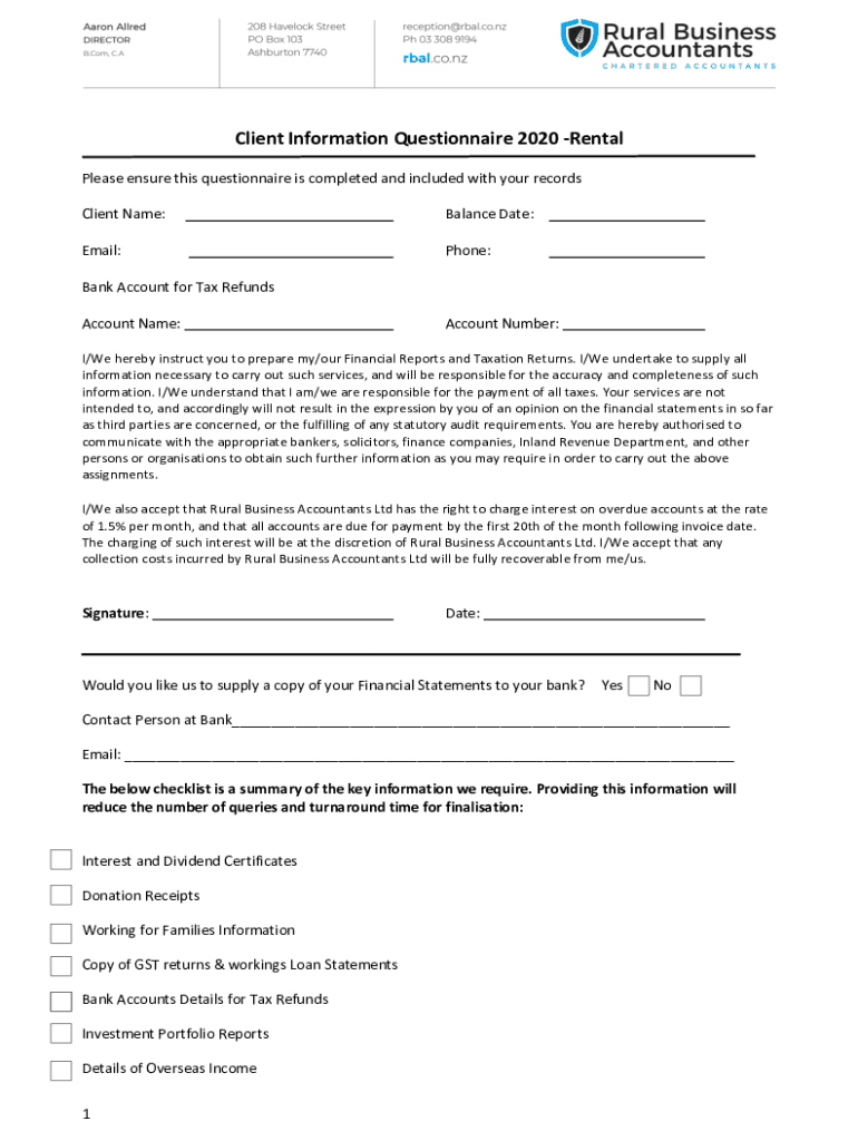 Fillable Online Falloon and Co Limited Client Information Questionnaire ...