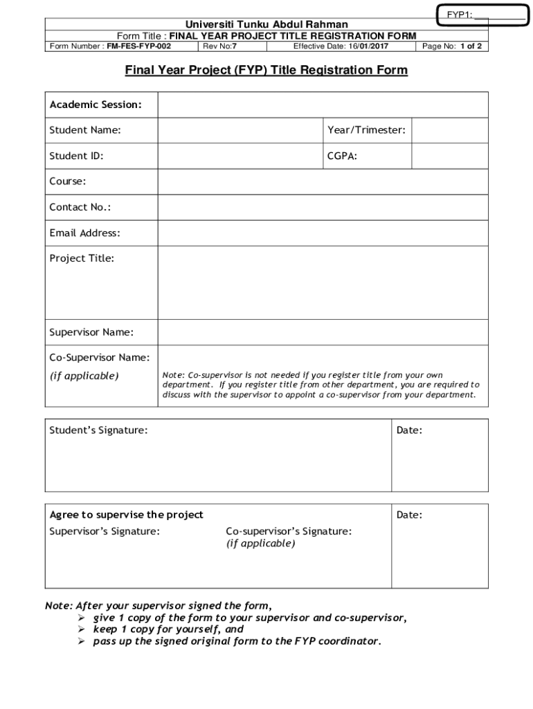 Fillable Online fes utar edu FYP Title Registration Form Fax Email ...
