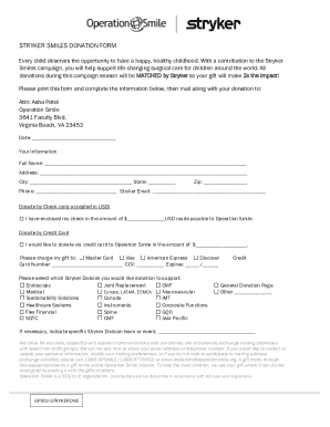 Fillable Online STRYKER SMILES OFFLINE DONATION FORM Fax Email Print - pdfFiller