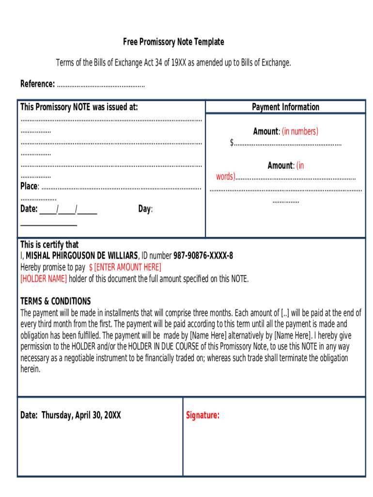 This Promissory NOTE was issued at: Doc TemplatePDFfiller Doc Template ...