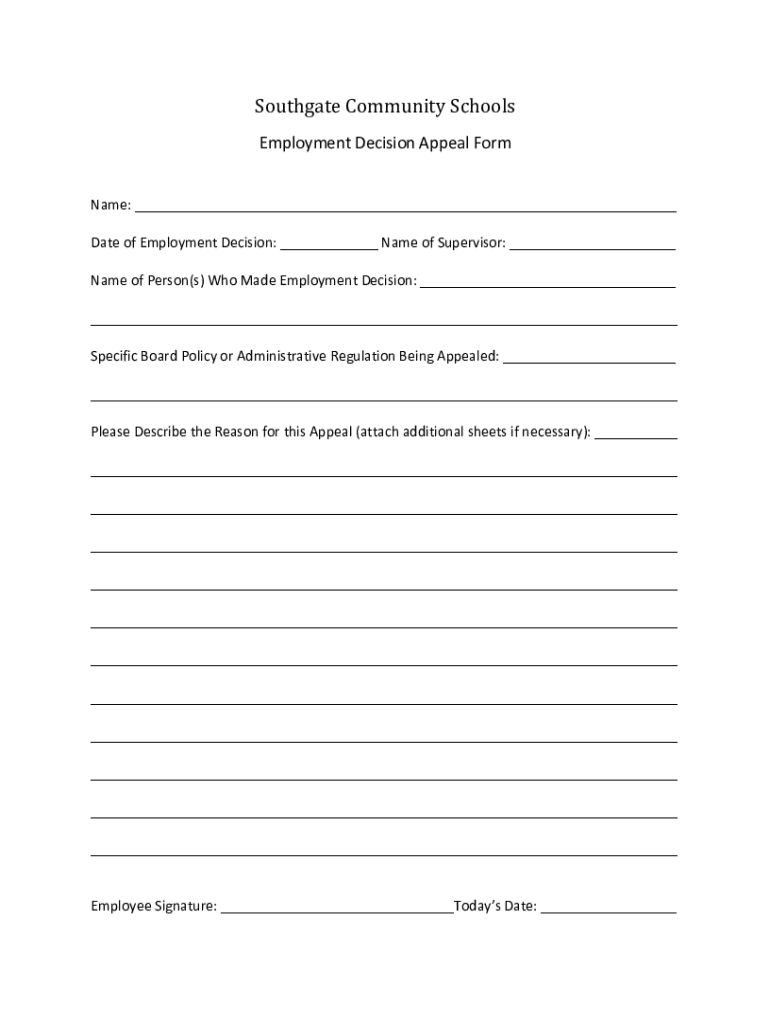 Fillable Online SouthgateSample Employee Appeal Form (4006-AR ...