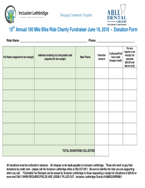 Fillable Online 10th Annual 100 Mile Bike Ride Charity Fundraiser June ...