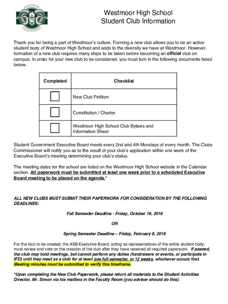Fillable Online ASB (Associated Student Body) / Student Government ...