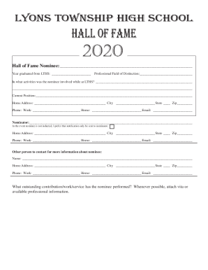 Fillable Online 2020 HALL OF FAME--- Nomination form. 2020 HALL OF FAME--- Nomination form Fax ...