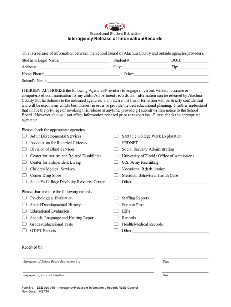 Fillable Online Exceptional Student Education (ESE) / Exceptional ...