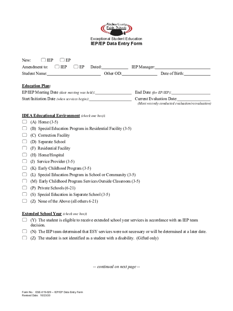 Fillable Online IEP-EP Data Entry Form Fax Email Print - pdfFiller