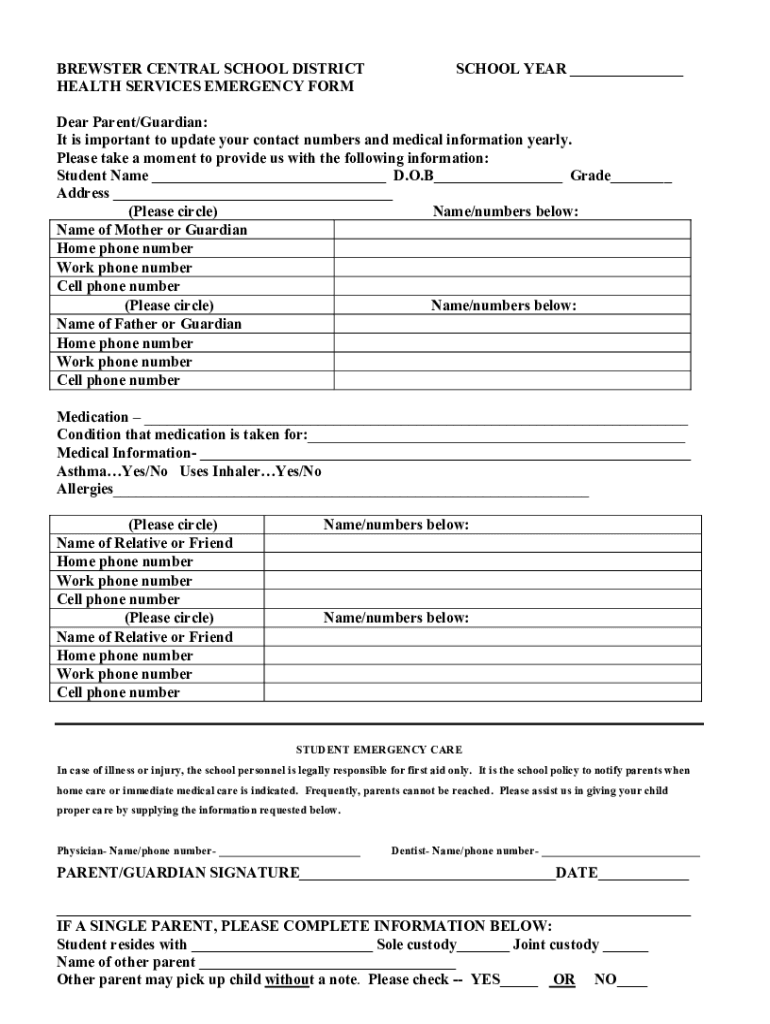 Fillable Online Health Services Emergency Form Fax Email Print - pdfFiller