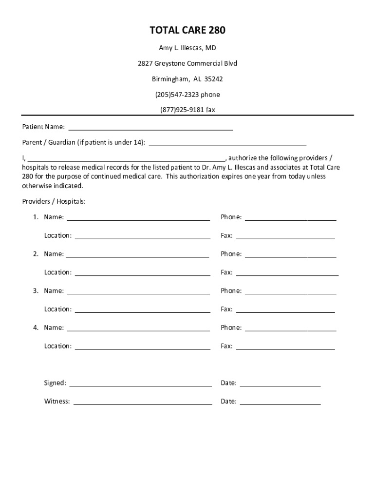Fillable Online TOTAL CARE 280 Fax Email Print - pdfFiller