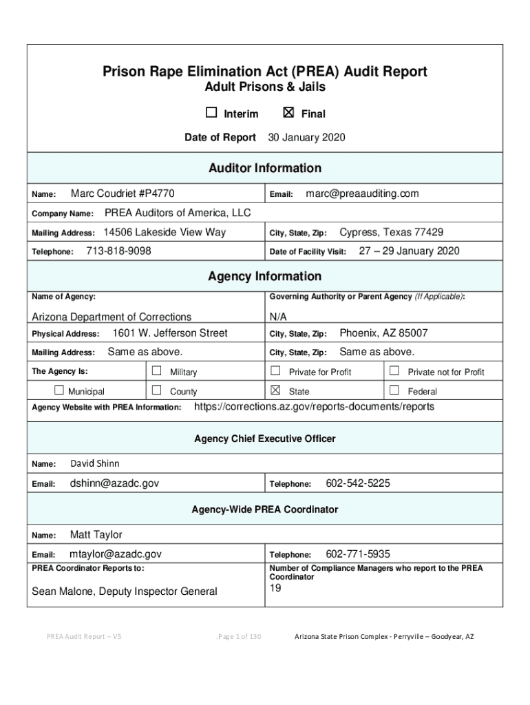 Fillable Online Prison Rape Elimination Act (PREA) Audit ...