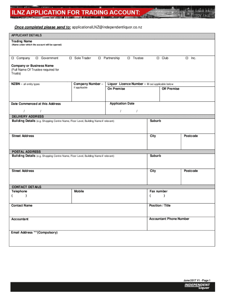 Fillable Online ILNZ Account Application Form - Asahi Beverages (NZ) Fax Email Print - pdfFiller