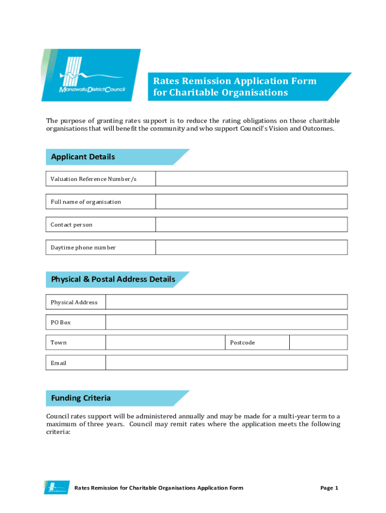 Fillable Online Rates Remission Application Form for Charitable ...