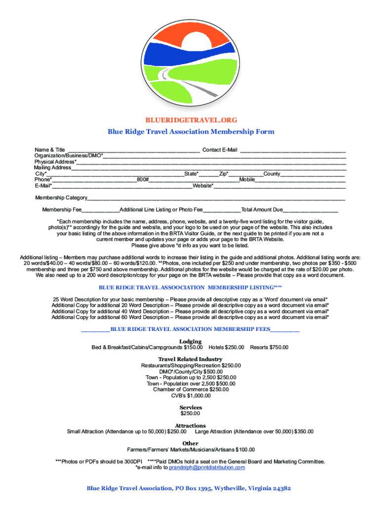 Fillable Online BRTA Membership Form 2019 Fax Email Print - pdfFiller