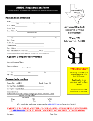 Fillable Online ARIDE Registration Form - SHSU Online Fax Email Print ...