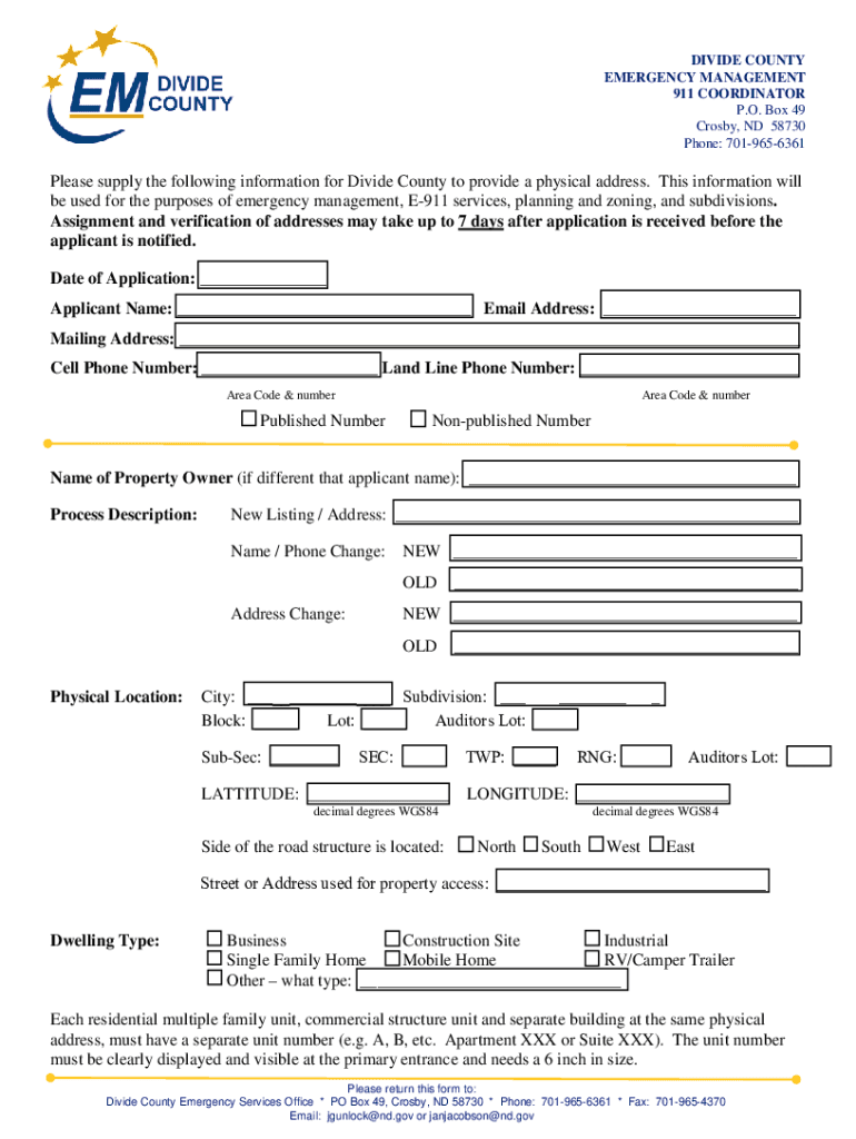 Fillable Online 911 Physical Address Request Form Fax Email Print ...