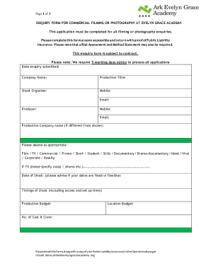 Fillable Online ENQUIRY FORM FOR COMMERCIAL FILMING OR PHOTOGRAPHY AT ...