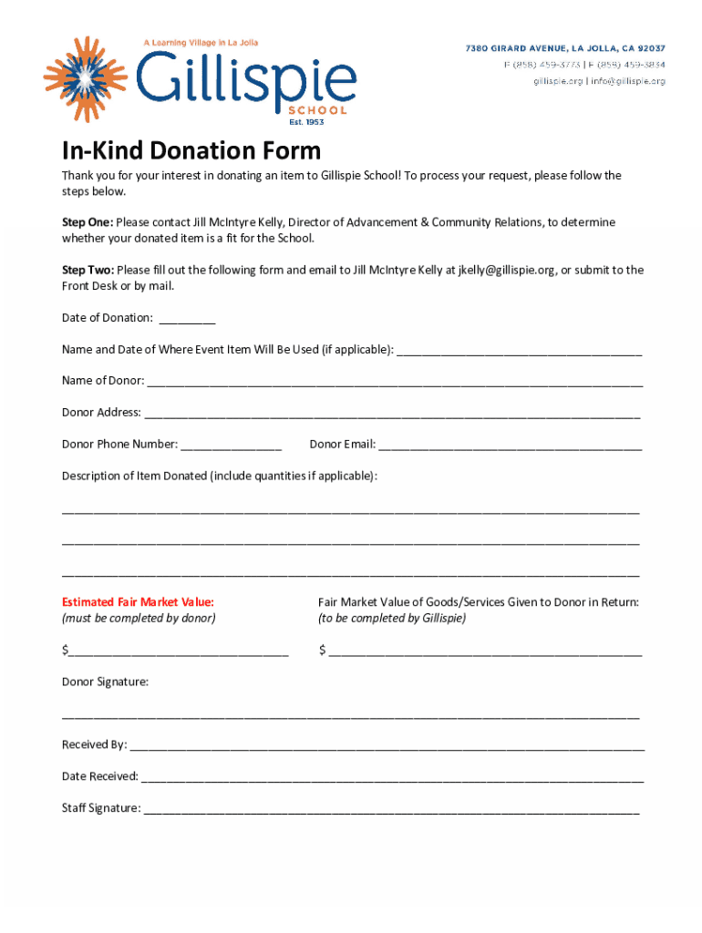 Fillable Online Planning For, Securing, and Documenting In-Kind ...