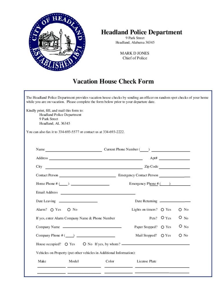 Fillable Online Headland Police Department Chief Mark D. Jones, 9 Park ...