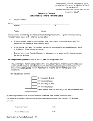 Fillable Online For requesting to convert compensatory time to Fax ...
