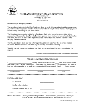 Fillable Online FEA SICK LEAVE BANK DONATION FORM Fax Email Print ...
