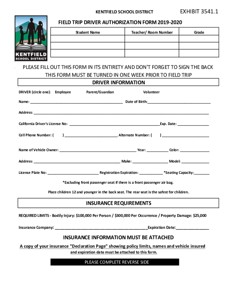 Fillable Online Field Trip Driver Agreement Form Fax Email Print ...