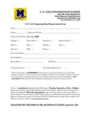 Fillable Online Beginning Band Form Fax Email Print - pdfFiller