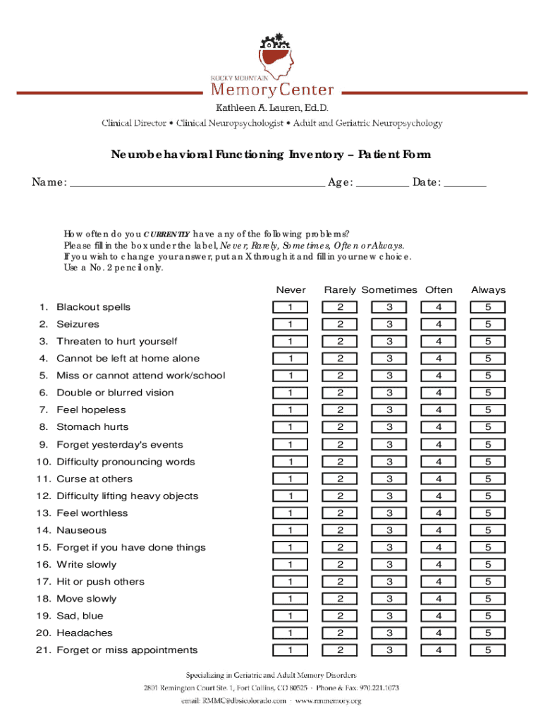 Fillable Online 090415 NFI Patient form.doc Fax Email Print - pdfFiller