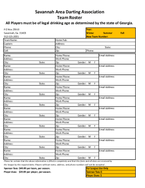 Fillable Online Team Roster Sheet modified on 10172018.xlsx Fax Email ...